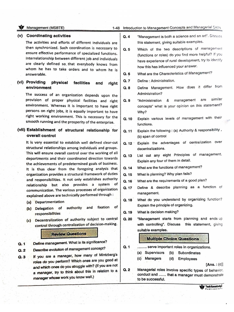 MAN - Techknowledge MCQs | PDF