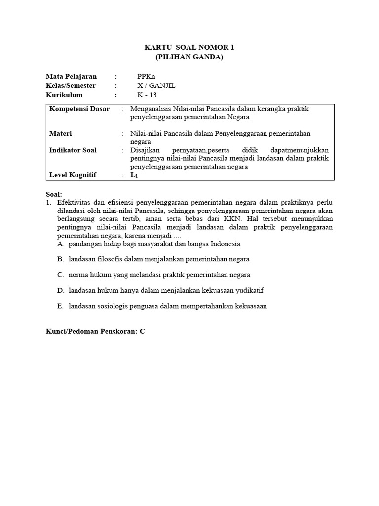 Kartu Soal US PPKN Kls XII 2024 | PDF