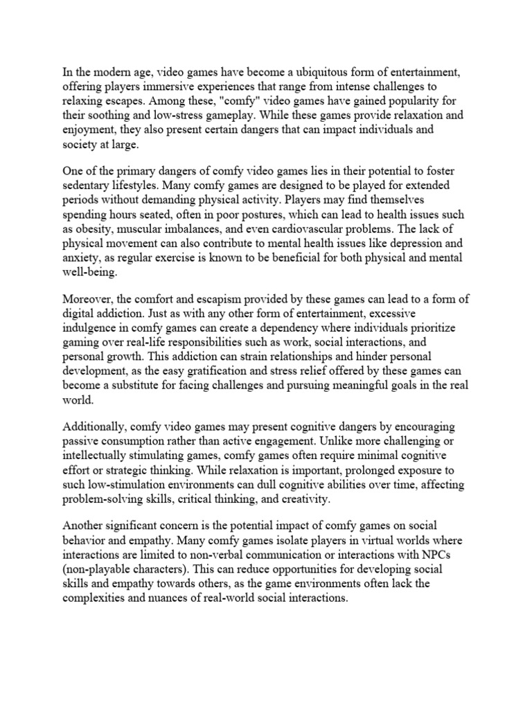 comfy video games and addiction | PDF | Video Games | Behavioural Sciences