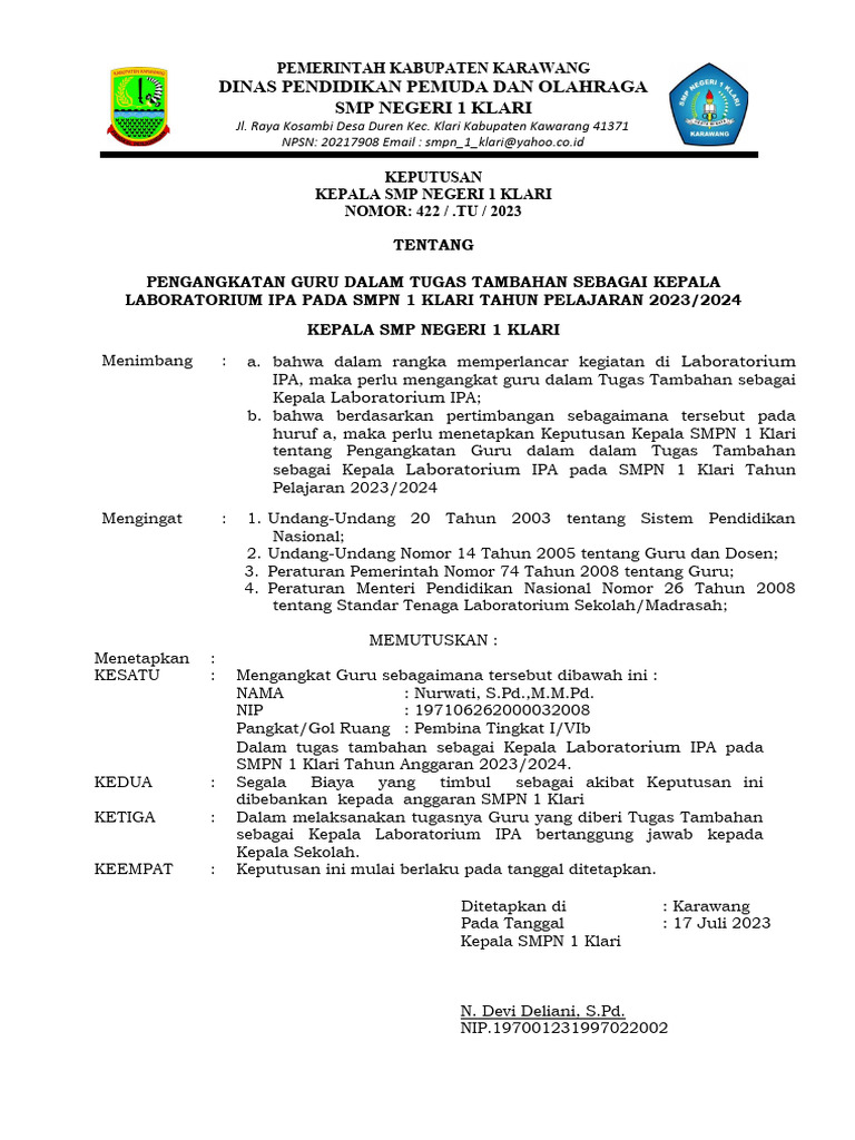 Sk Kepala Lab Ipa 2023 2024 Pdf