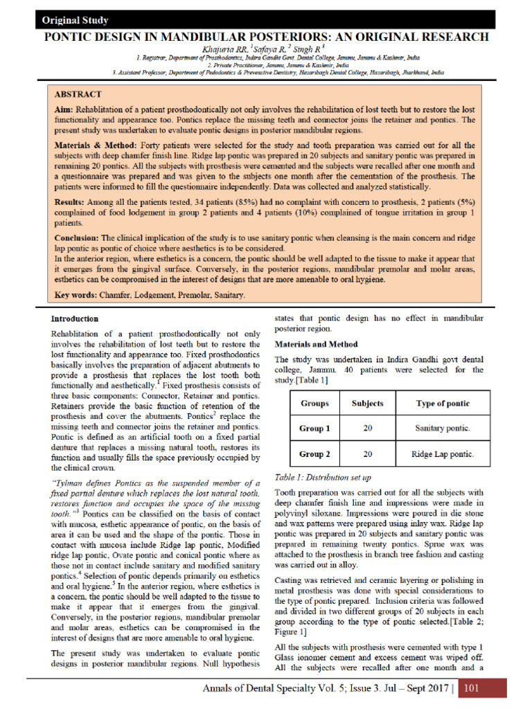 4 Pontic Design in Mandibular Posteriors An Original Research | PDF