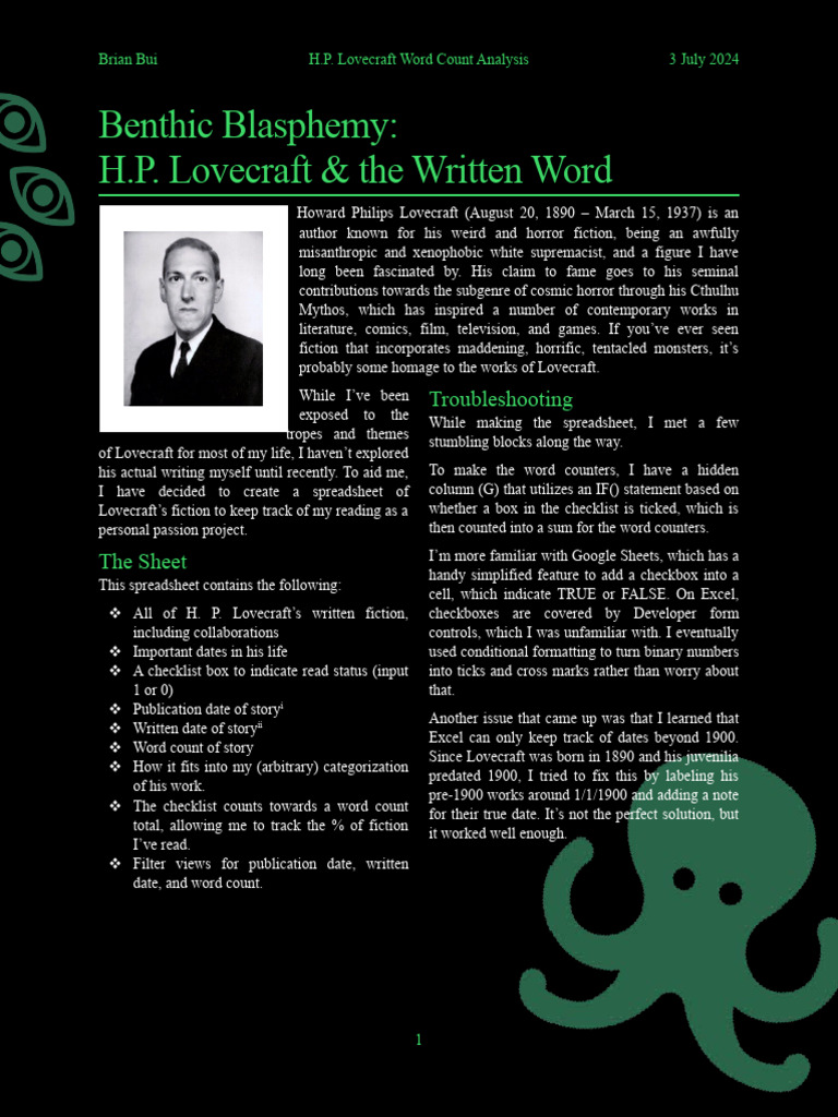 BBui A10 Final Project | PDF | H. P. Lovecraft