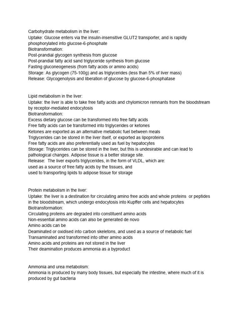 Role of Liver in Metabolism | PDF | Metabolism | Glucose