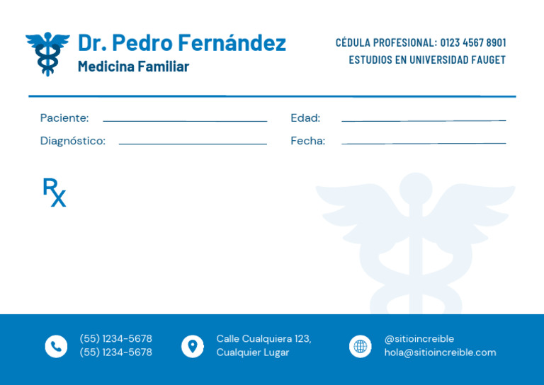 Receta Médica Medicina Familiar Simple Azul y Blanco | PDF
