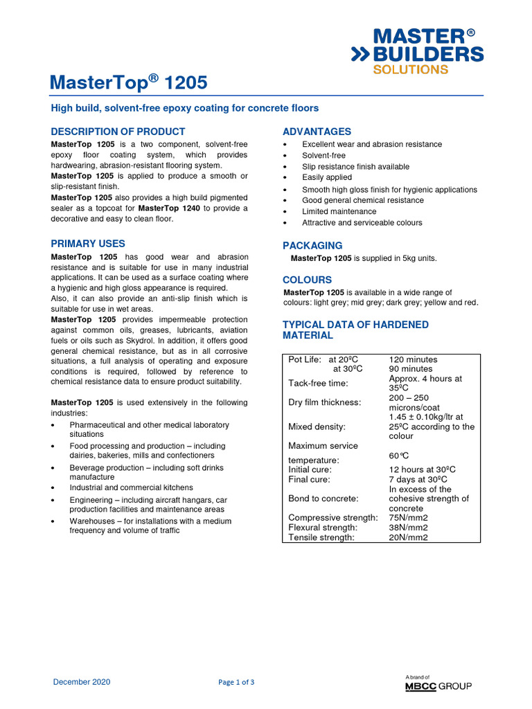 Mastertop 1205 Tds | PDF | Concrete | Epoxy