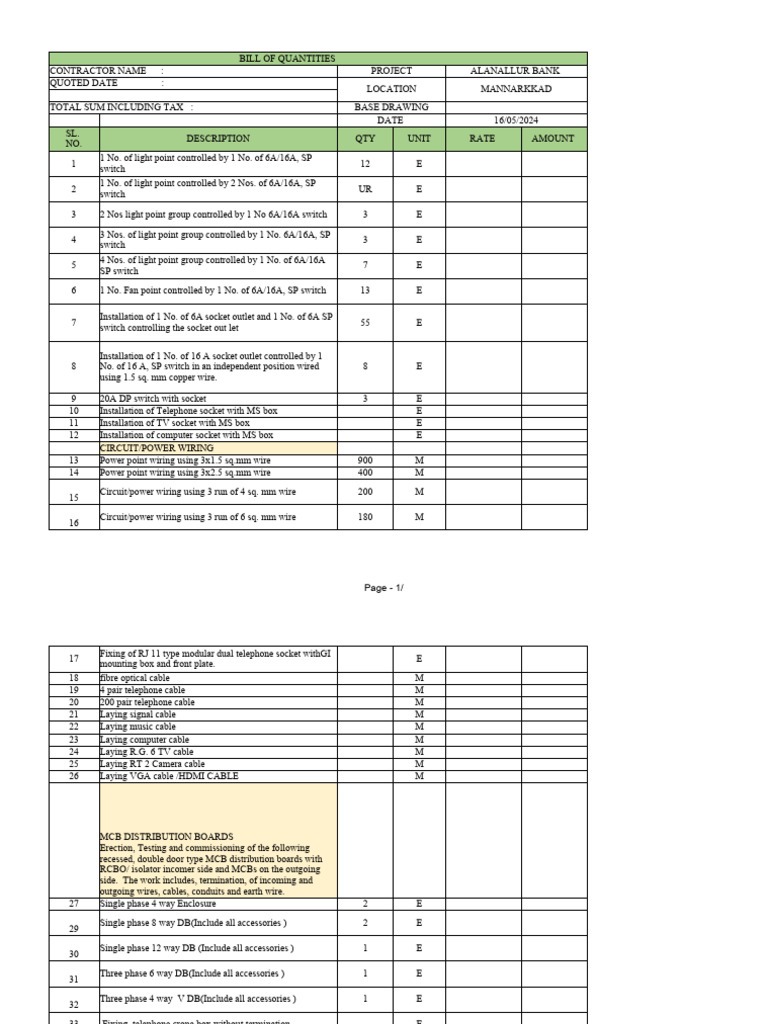 Electrical Boq | PDF | Electrical Equipment | Electronics