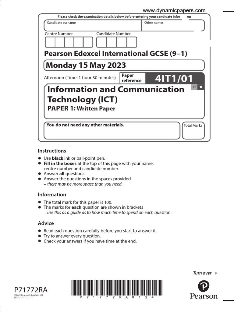 Edexcel International GCSE ICT Exam Paper | PDF | Computer Science ...