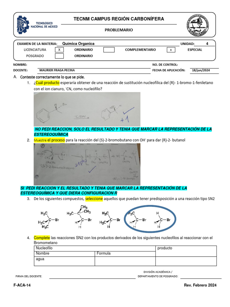 Problemario Comp U4 QO RESPUESTAS | PDF | Compuestos químicos | Reacciones químicas