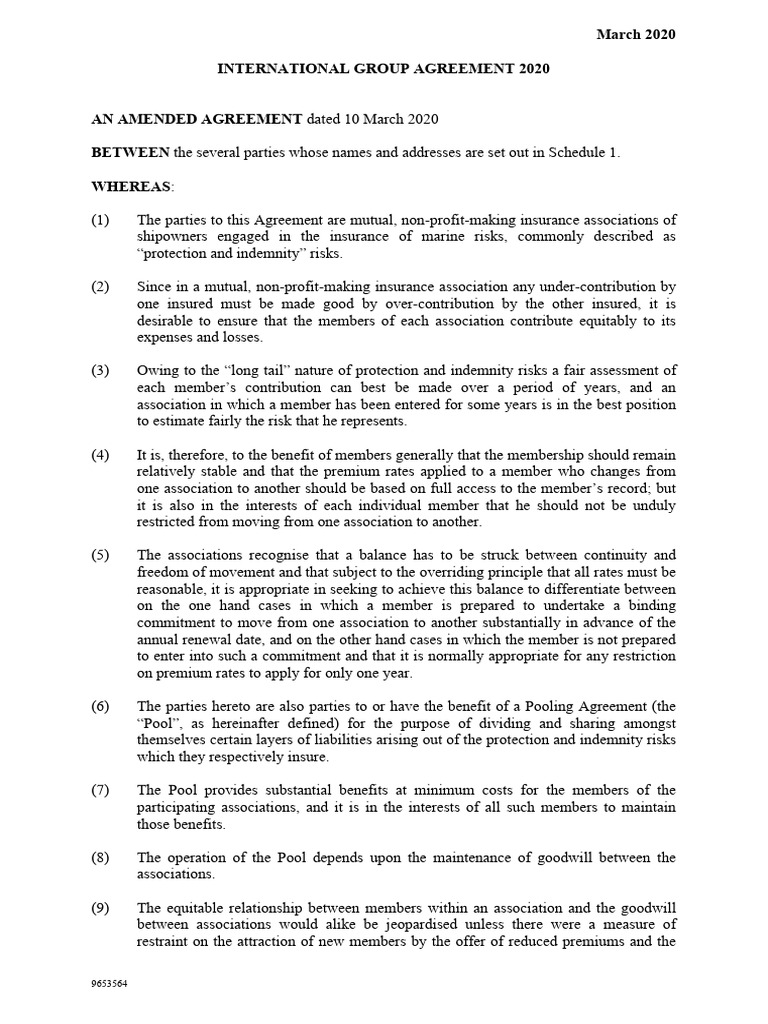 International Group Agreement 2020 | PDF | Insurance