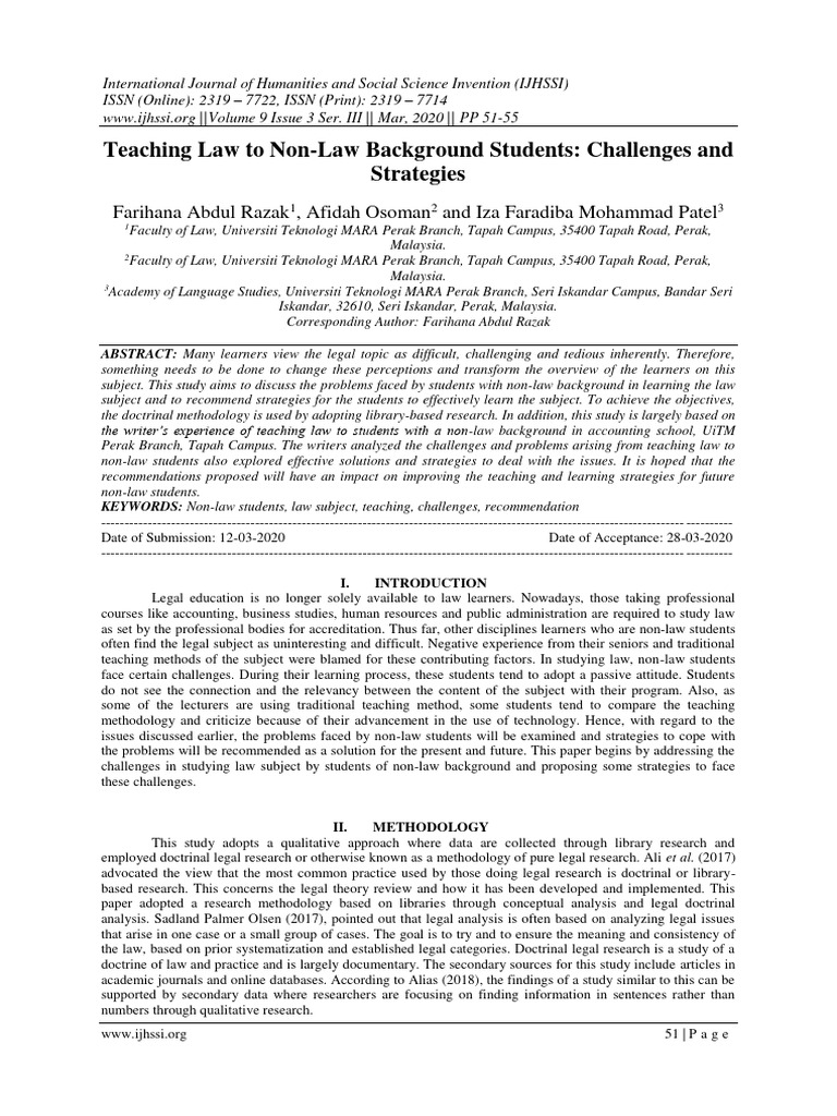 Teaching Law To Non Law Background Stude | PDF | Methodology | Learning