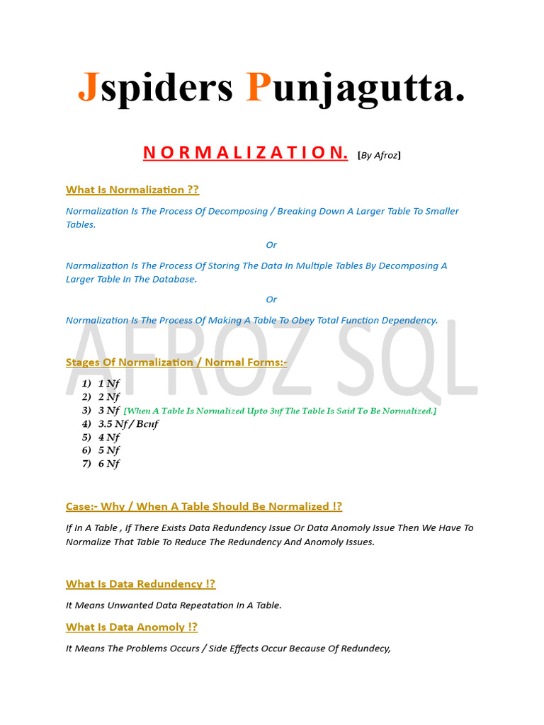 Normalization Notes By Afroz Sir 1 Download Free Pdf Data Data