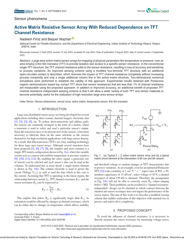 Active Matrix Resistive Sensor Array With Reduced Dependence On TFT Channel Resistance | PDF ...
