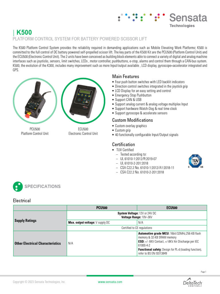 Sensata k500 Platform Control System Datasheet | PDF | Implied Warranty | Electrical Connector
