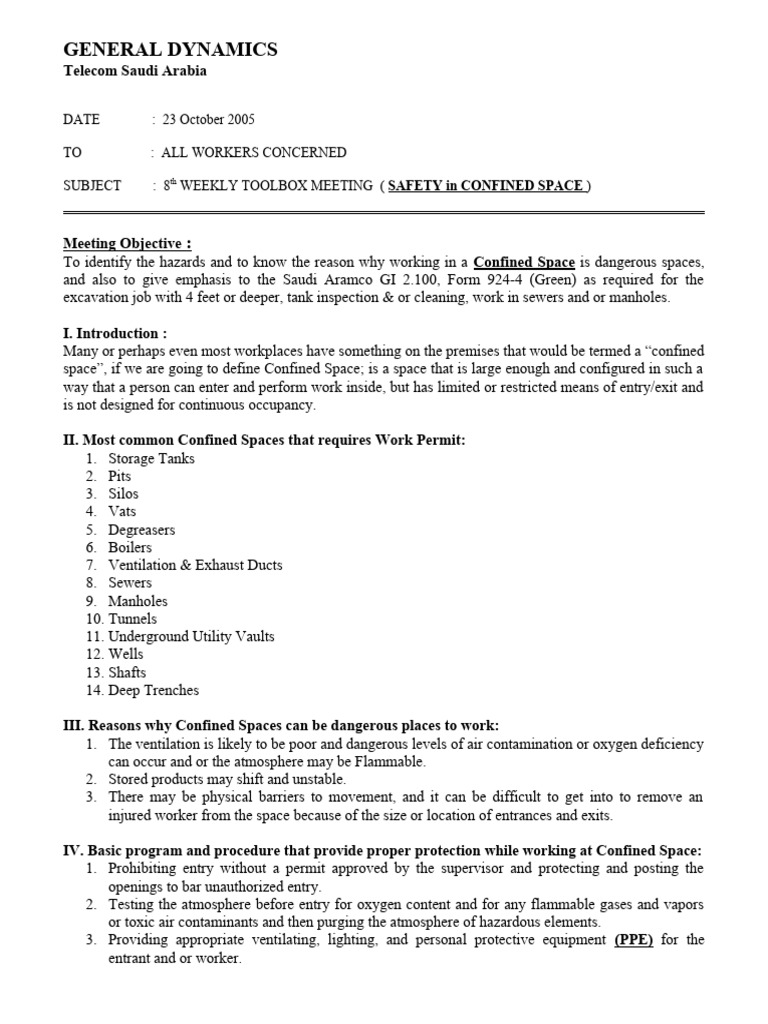 Safety Safety In Confined Space Pdf Occupational Safety And