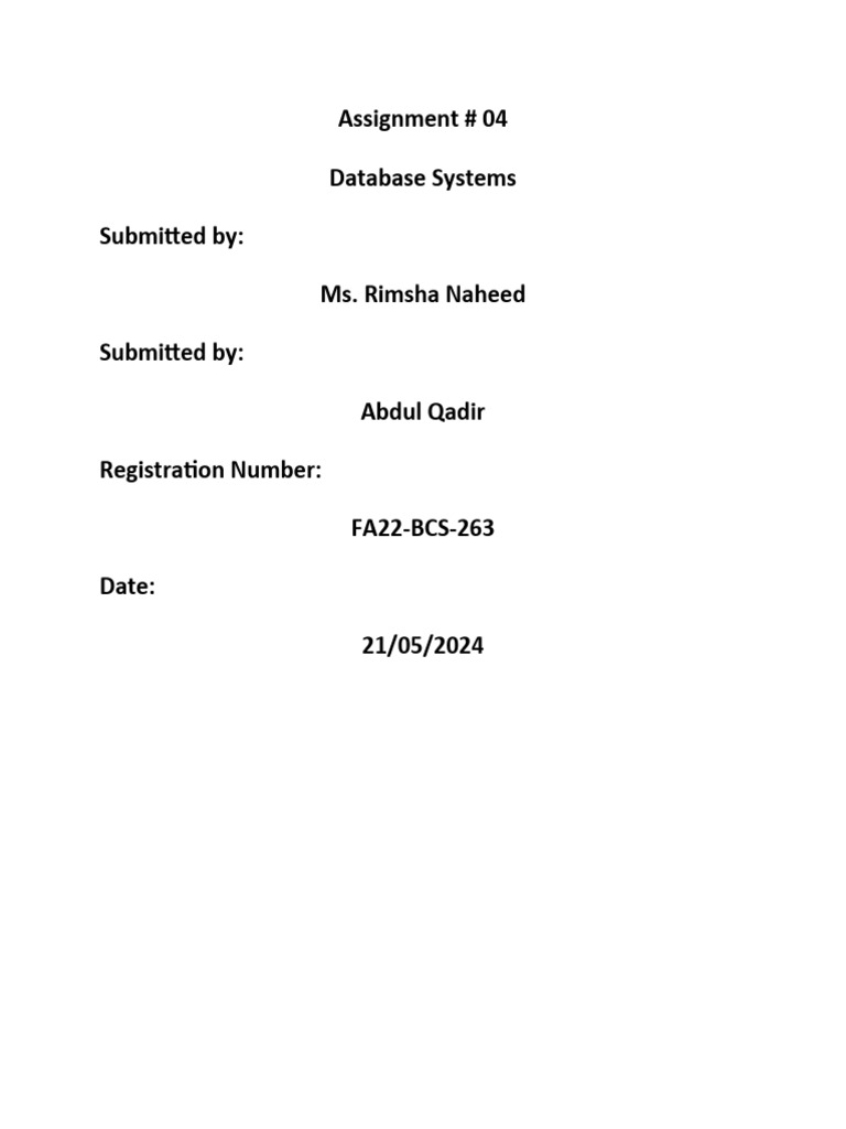 FA22-BCS-263-DatabaseLab Assign4 21 5 24 | PDF | Data Model | Information Retrieval