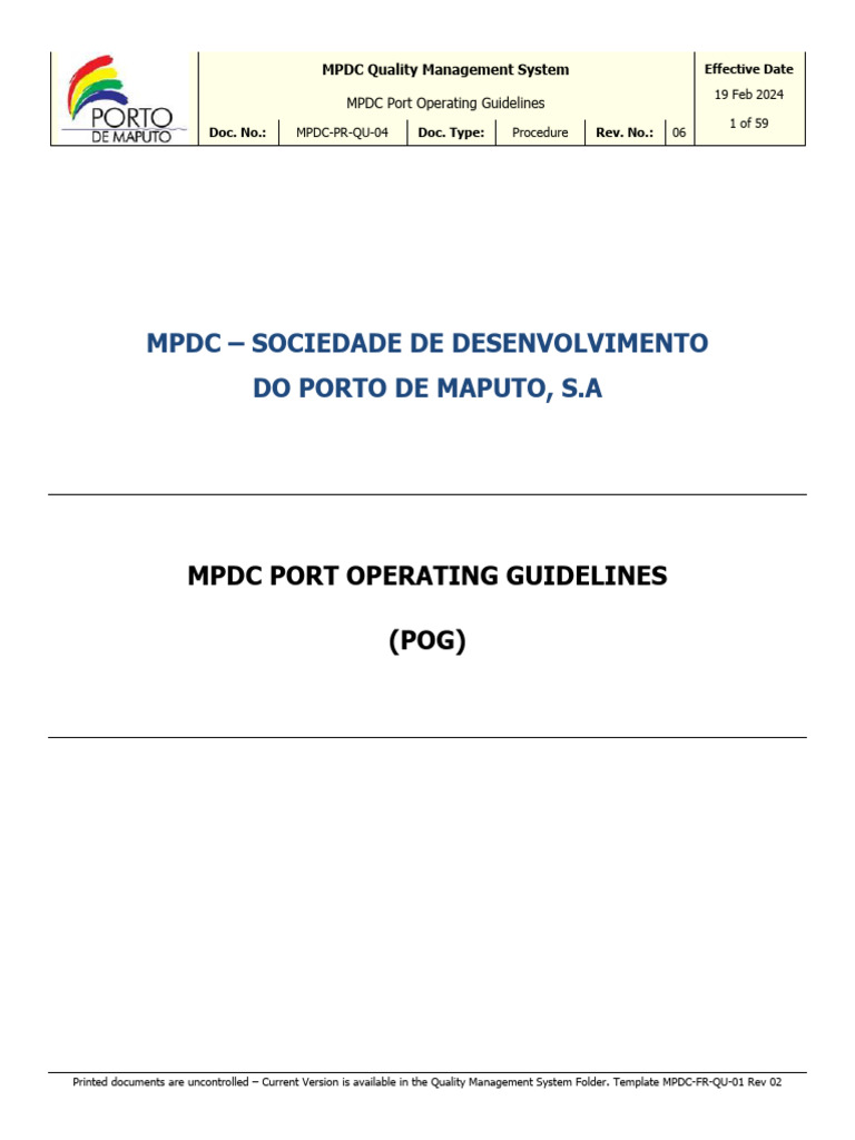 MPDC PR QU 04 MPDC Port Operating Guidelines POG Rev06 | PDF | Cargo | Port
