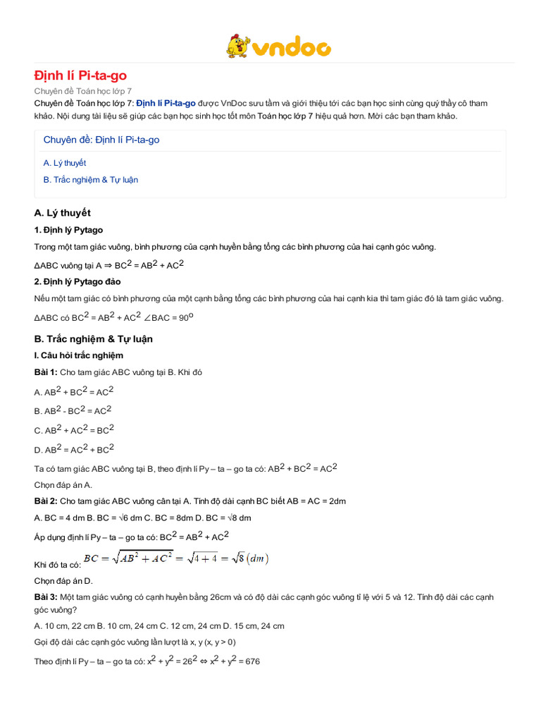 Định Lí Pitago-Đã Gộp | PDF
