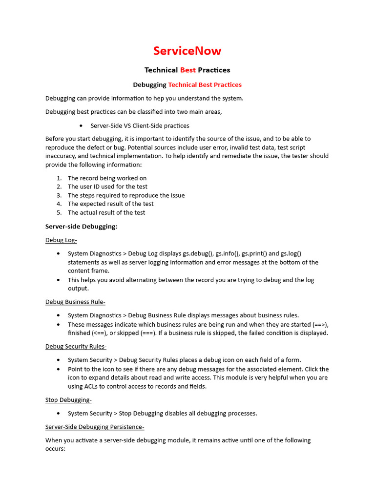 Technical Best Practices | Download Free PDF | Debugging | Java Script Technical Best Practices | Download Free PDF | Debugging | Java Script