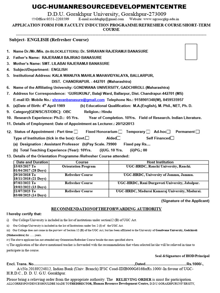 ASC Gorakhpur Applicationform | PDF | Titles