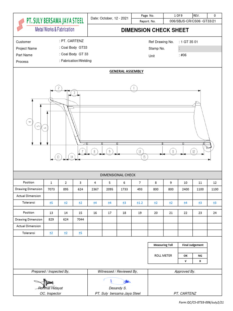 Dimension Check Sheet GT-33 Unit06 | PDF | Metal Fabrication ...