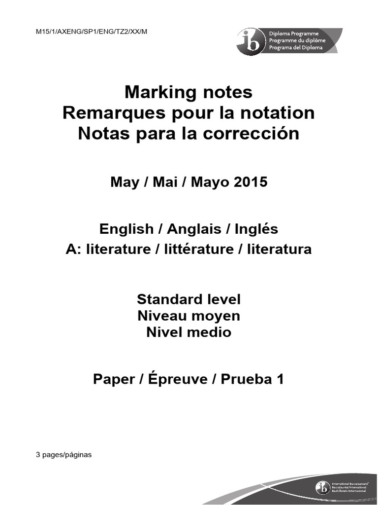 English A Literature Paper 1 TZ2 SL Markscheme | PDF | Poetry | Narration