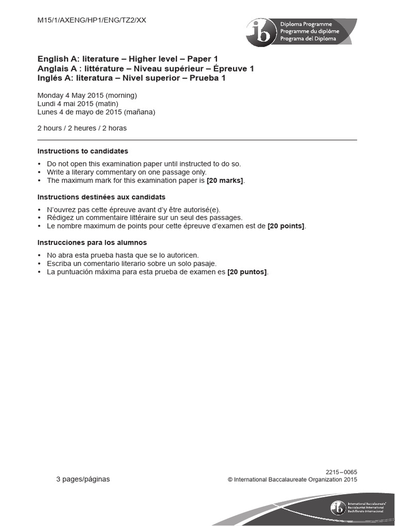 IB English A Literature HL Paper 1 | PDF | Plants