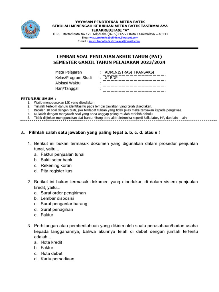 Adm - Transaksi - KLS Xi | PDF