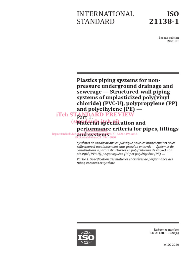 Iso 21138 1 2020 | PDF | Pipe (Fluid Conveyance) | Thermoplastic