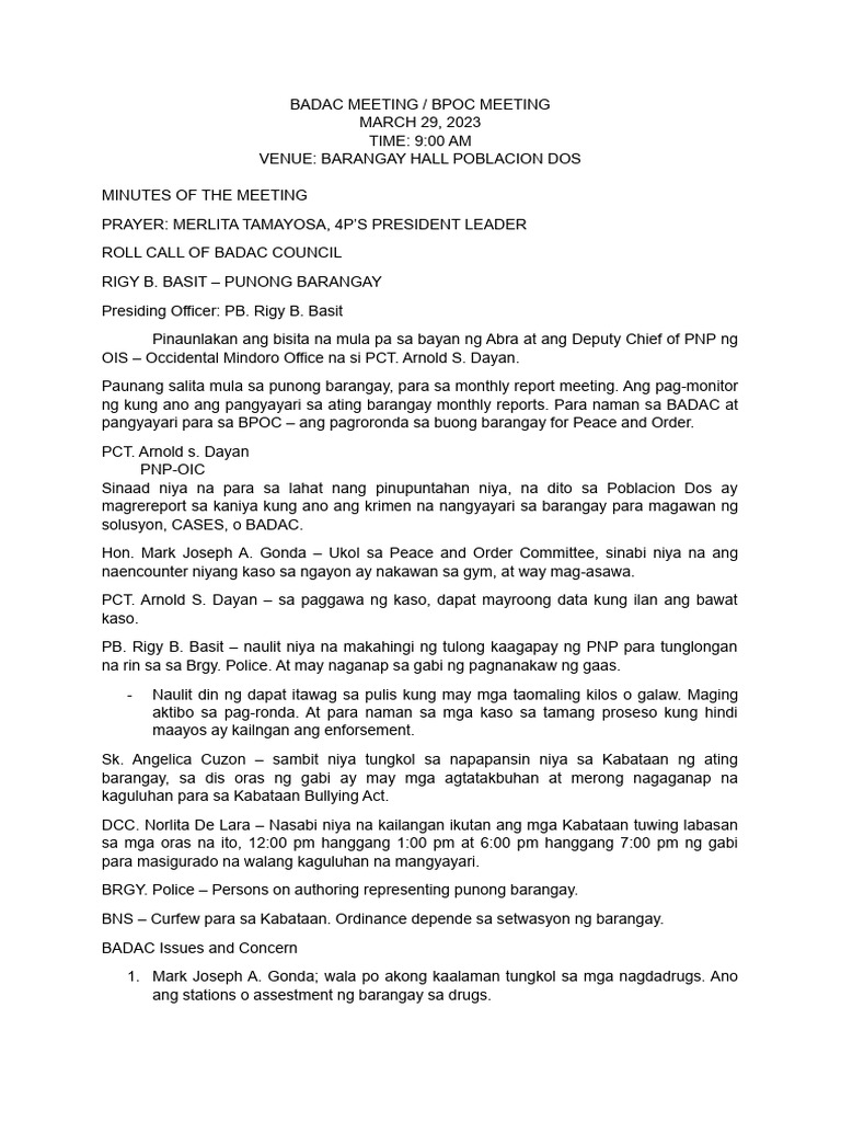 BADAC MEETING and BPOC MEETING | PDF