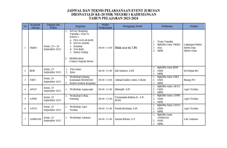 Jadwal Dan Pelaksanaan DN Event Jurusan | PDF