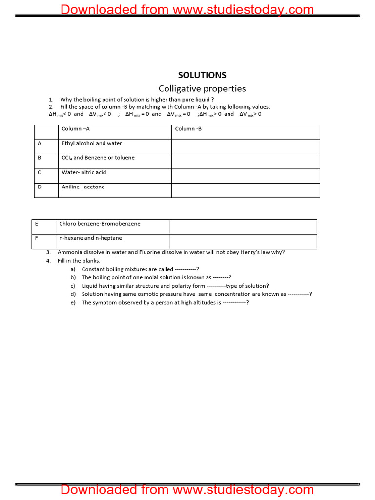CBSE Class 12 Chemistry Solutions colligative properties | PDF ...