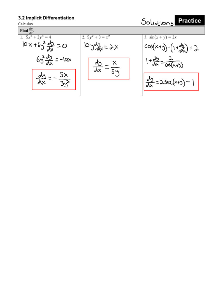 Implicit Differentiation Notes ANSWER | PDF Implicit Differentiation Notes ANSWER | PDF