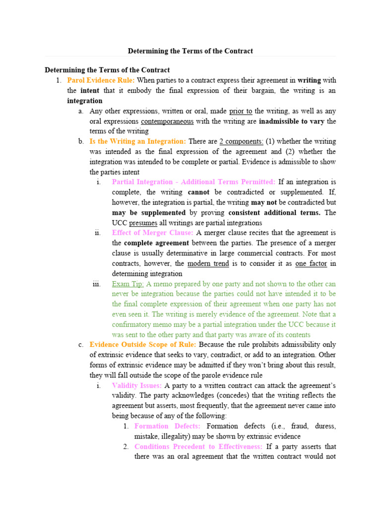 Determining The Terms of The Contract | PDF | Parol Evidence Rule ...