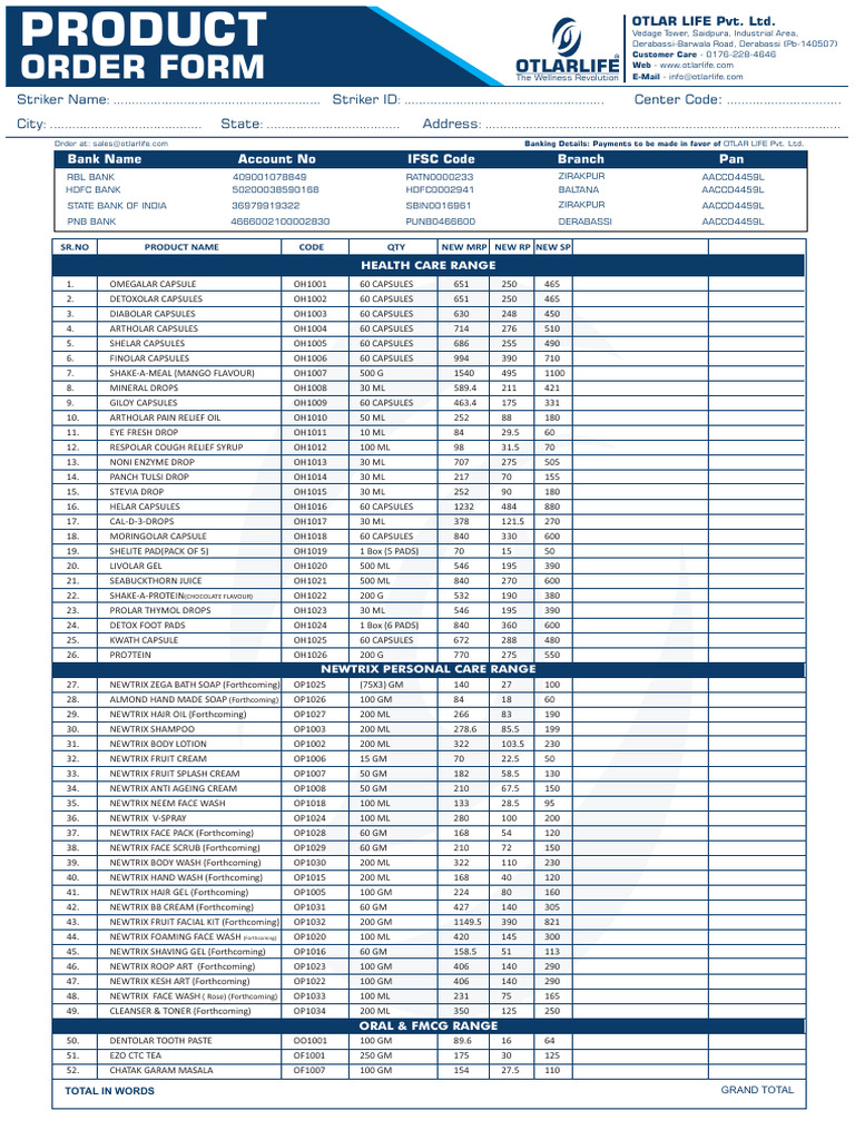 New Product Order Form 05-01-2024 | PDF | Toiletry