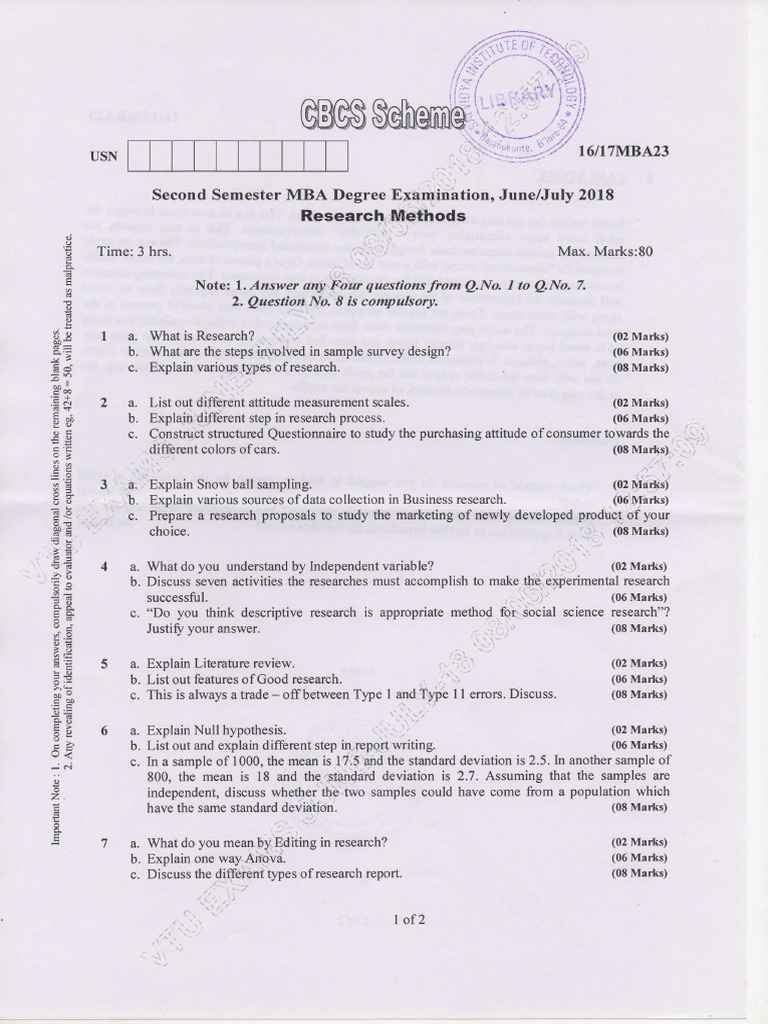 Research Methodology & IPR Previous Year Question Papers | PDF