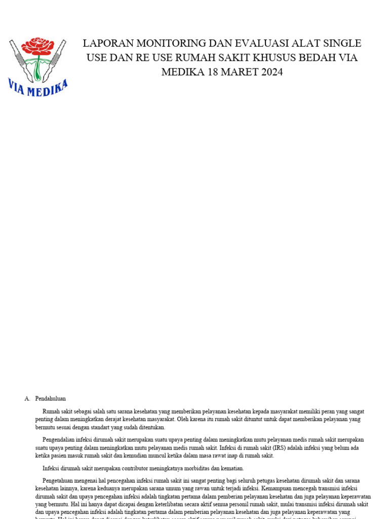 Laporan Monitoring Dan Evaluasi Alat Single Use Dan Re Use Rumah Sakit ...