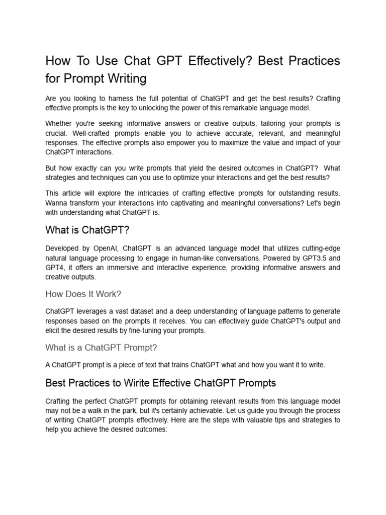 How To Write Chat GPT Prompts To Get The Best Results | PDF ...