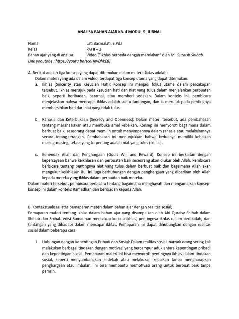 Analisa Bahan Ajar KB 4 Modul 5 | PDF