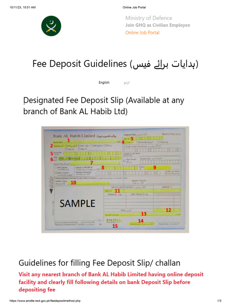 Fee Deposit Guidelines for GHQ Jobs | PDF | Deposit Account | Service ...