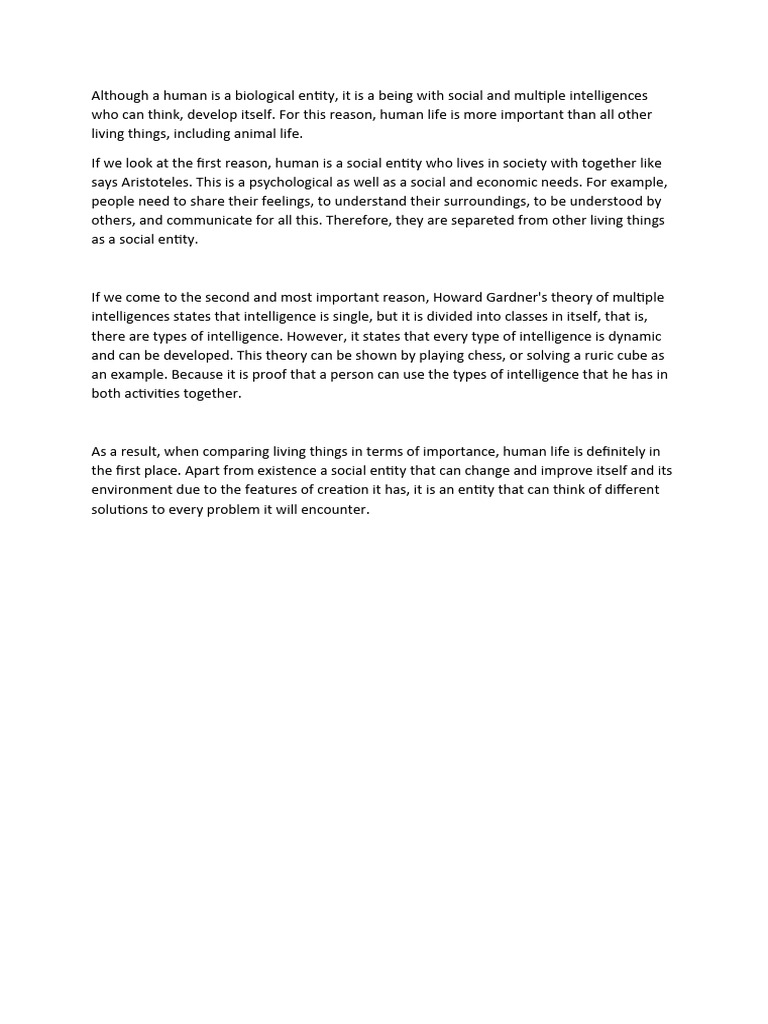 Although A Human Is A Biological Entity | PDF | Philosophy | Self ...