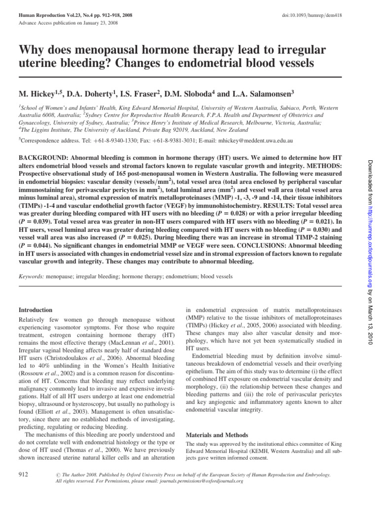 Why Menopausal Hormone TH Lead To Irregular Uterine Bleeding 2008 | PDF ...