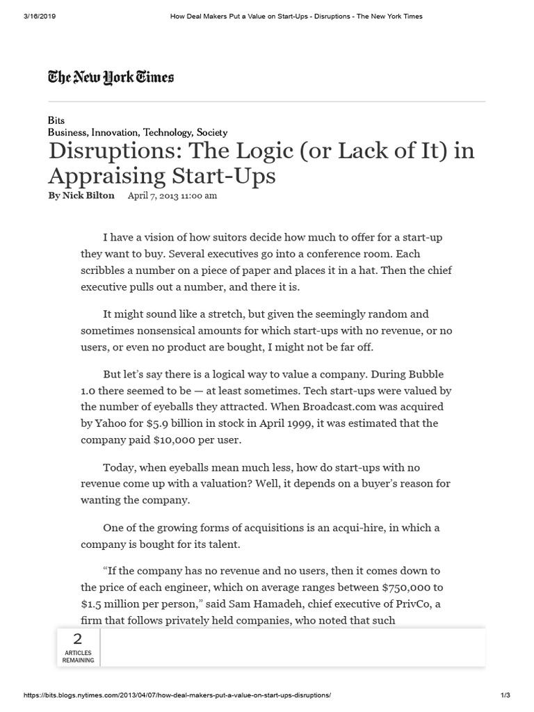 Disruptions - The Logic (Or Lack of It) in Appraising Start-Ups - 2013 ...