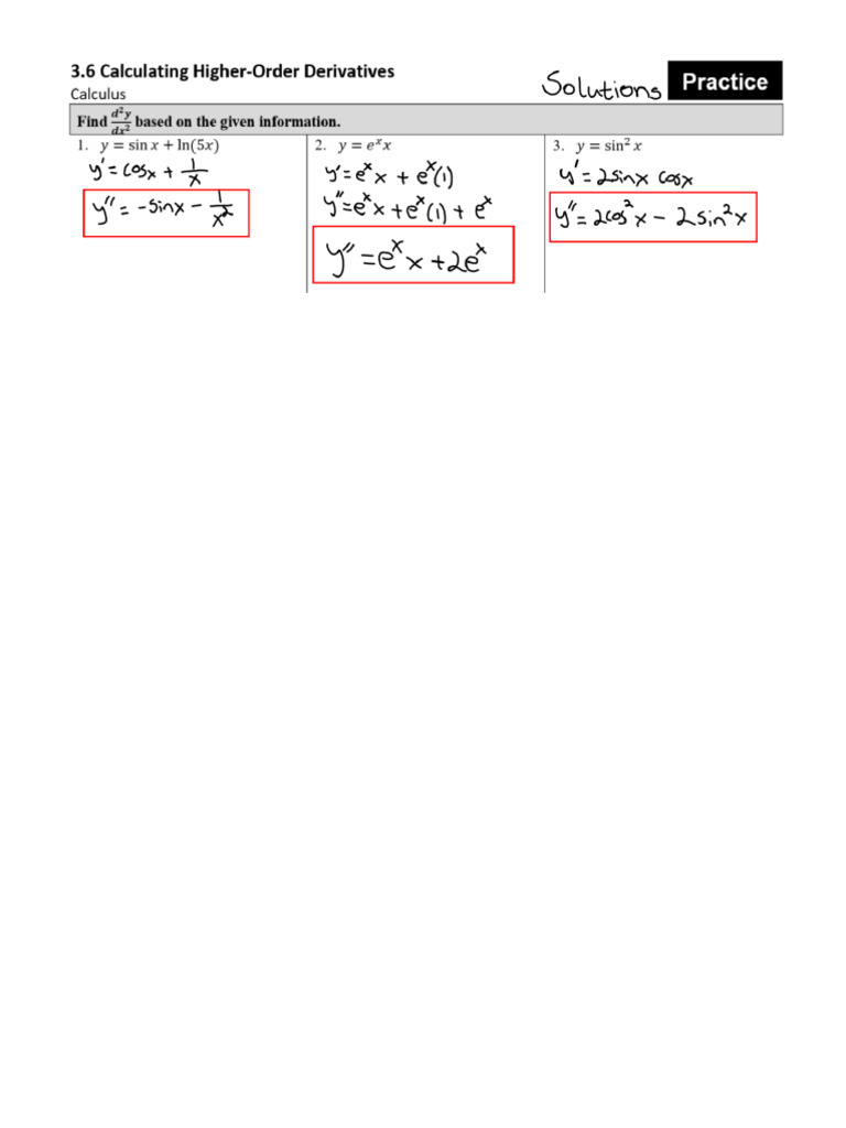 Calculating Higher Order Derivatives Notes ANSWER | PDF