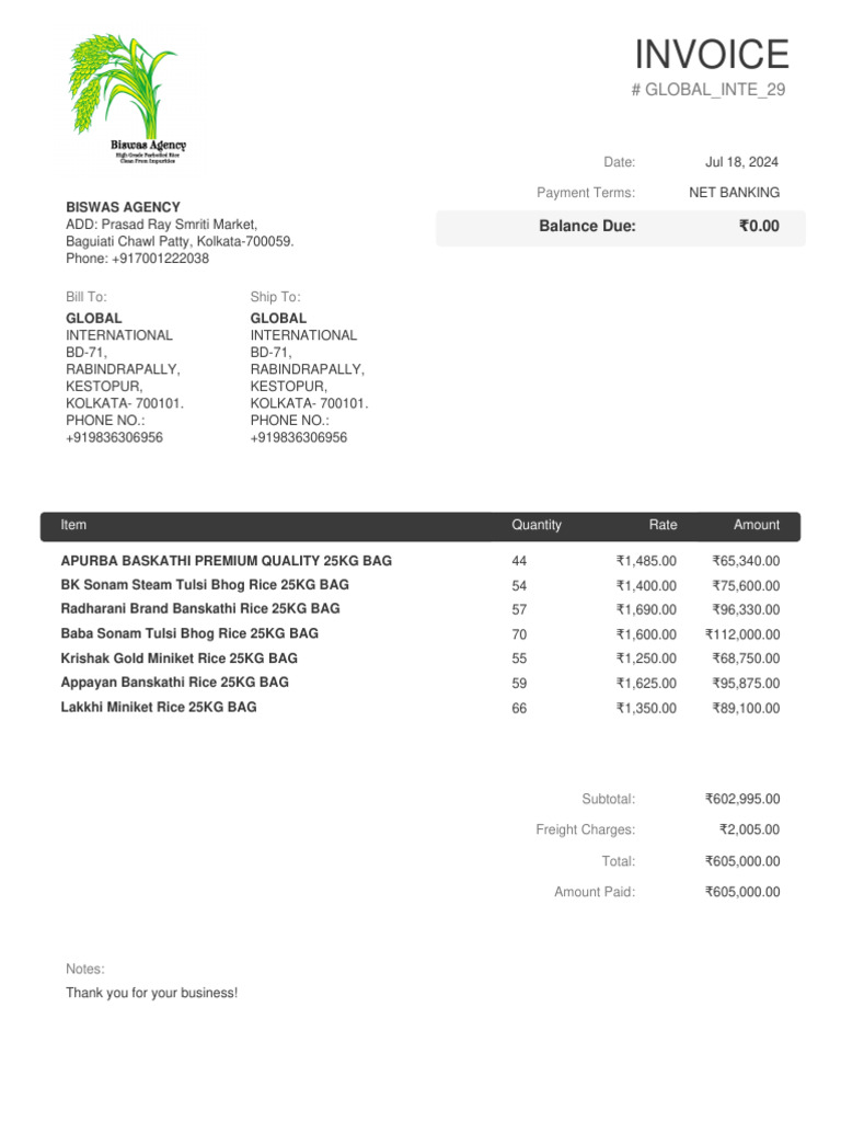Invoice GLOBAL - INTE - 29 | PDF