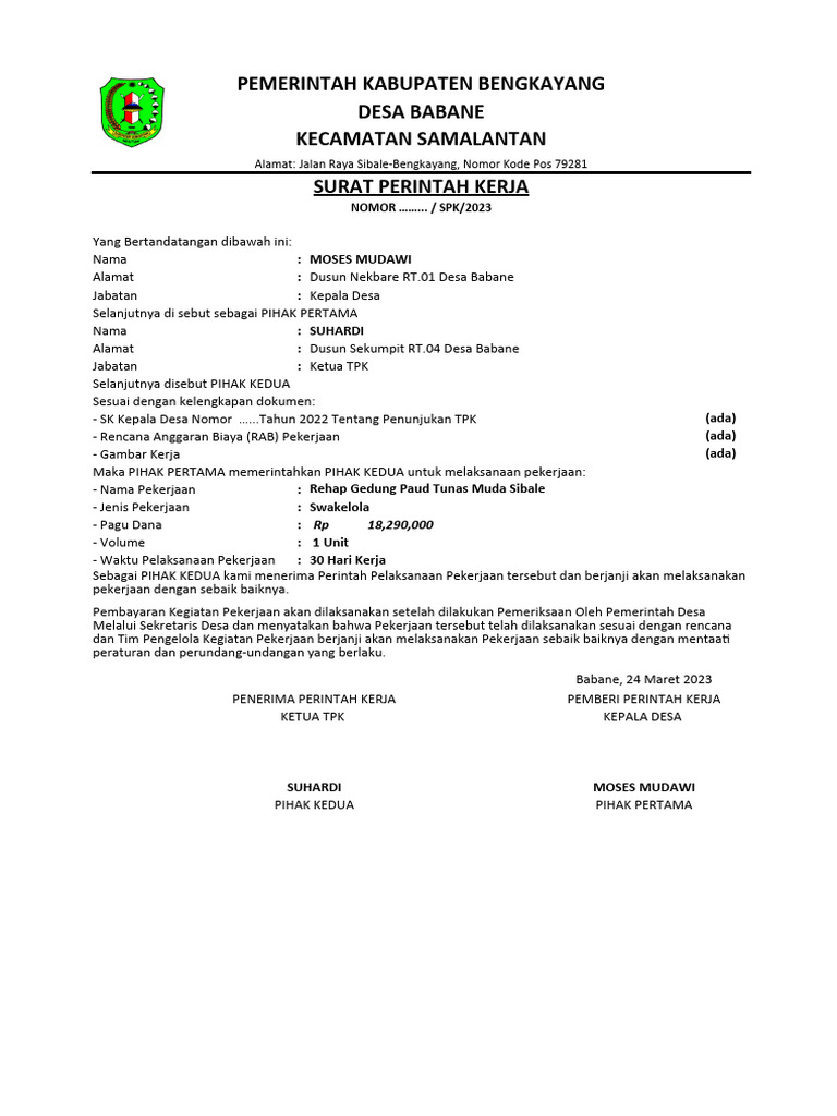 Absen Hok Pekerja Tukang | PDF