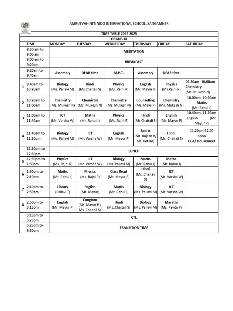 9_GRADE_TIMETABLE_2024 | PDF