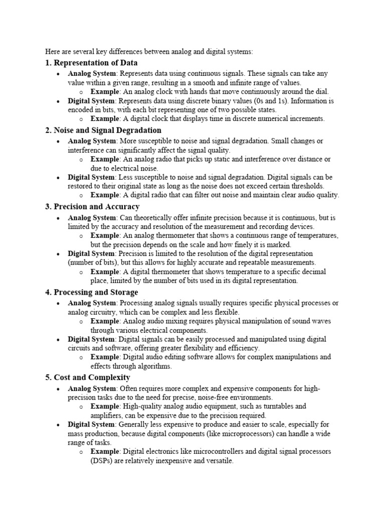 Here Are Several Key Differences Between Analog And Digital Systems Pdf Analogue Electronics