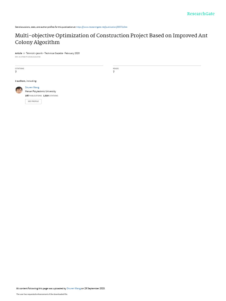 Multi-Objective Optimization of Construction Project Based On Improved Ant Colony Algorithm ...