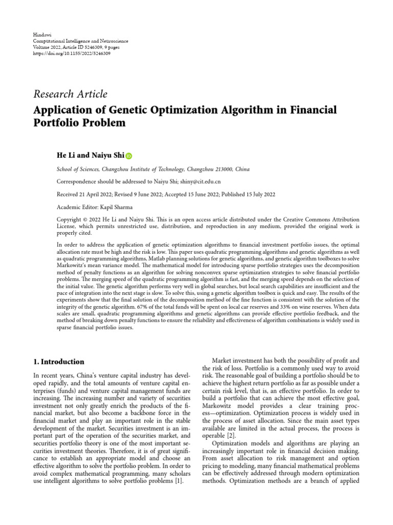 Application of Genetic Optimization Algorithm in F | PDF | Mathematical ...