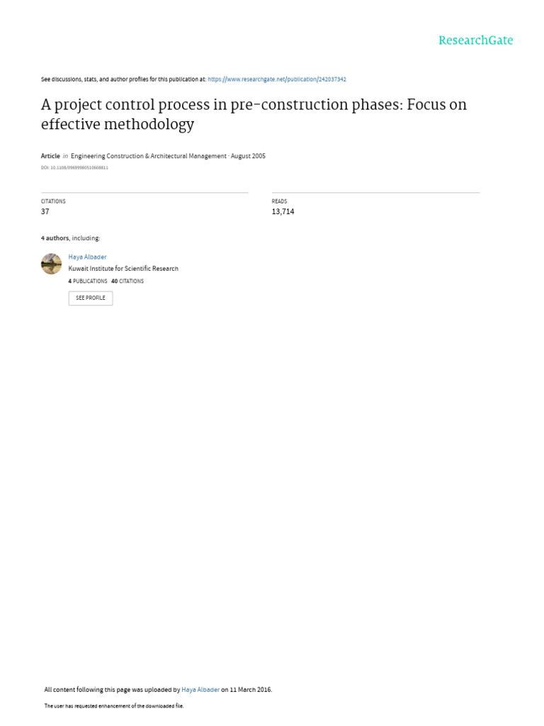 A Project Control Process in Pre-Construction Phases: Focus On ...